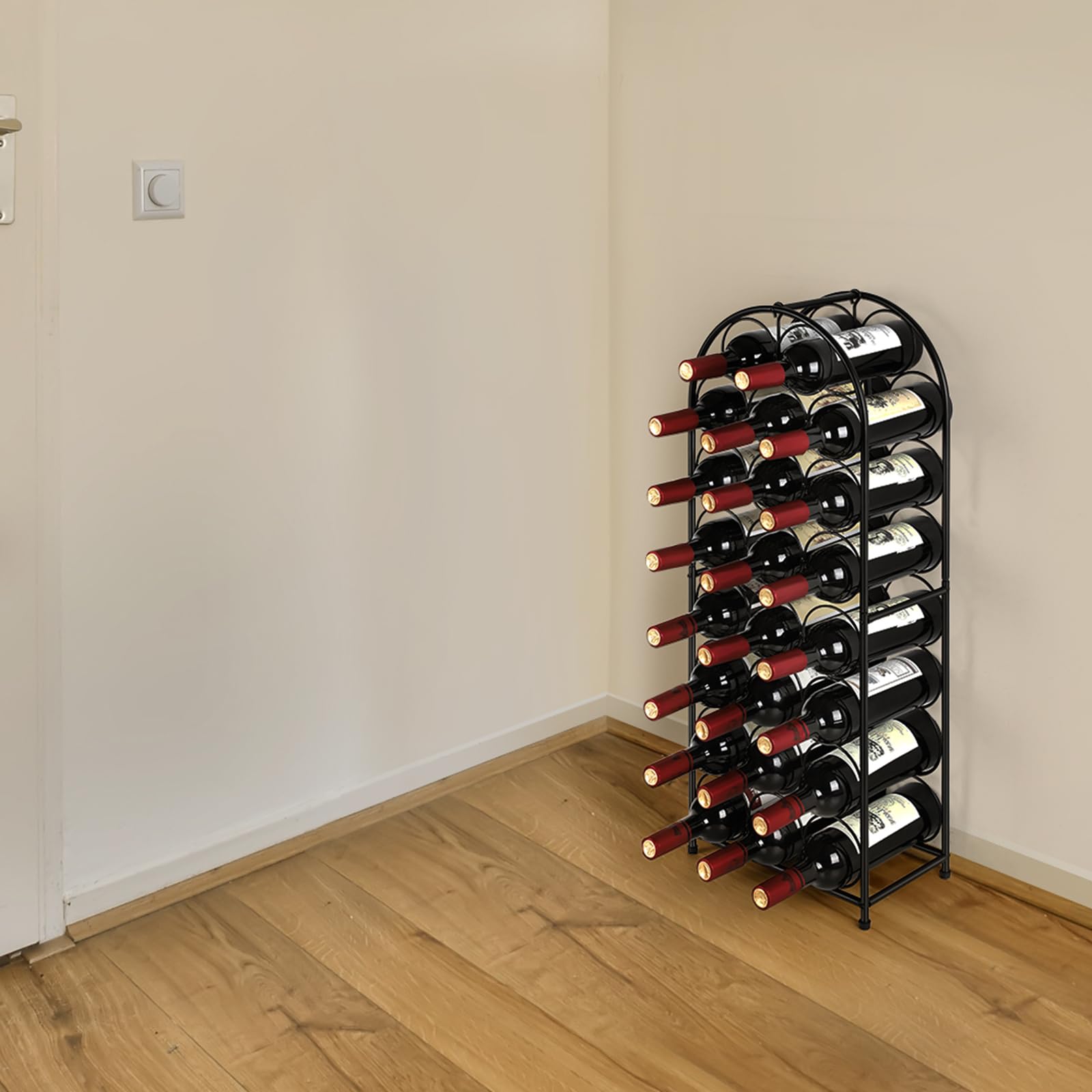 ETELI 23 Bottles Freestanding Floor Metal Wine Rack with Iron Handle Stylish and Functional Wine Rack Cabinet Keep Your Wine Bordeaux Style Wine Cellar Stand