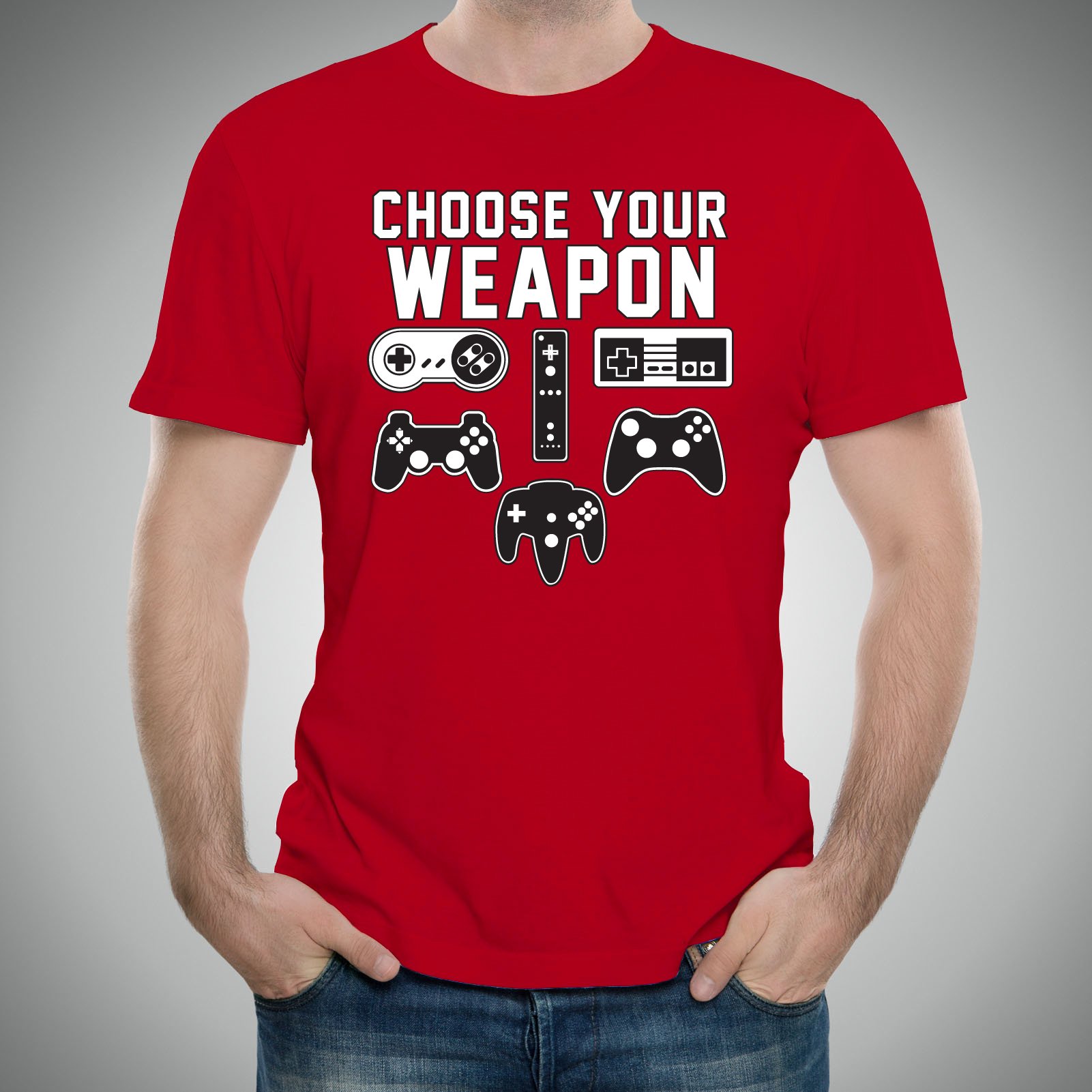 Choose Your Weapon - Gaming Console Gamer Retro Handheld - Adult Cotton T-Shirt - 2X-Large - Red