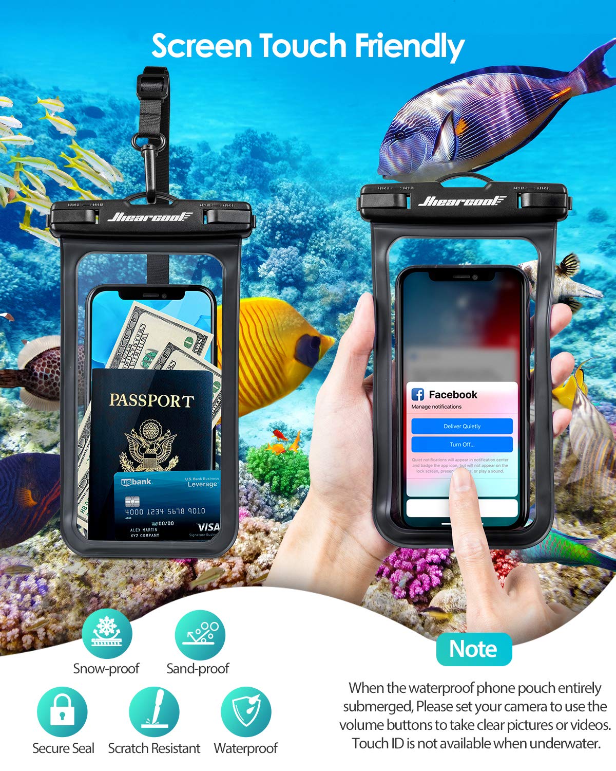Hiearcool Universal Waterproof Case, Waterproof Phone Pouch Compatible for iPhone 16 15 14 13 Pro Max XS Plus Samsung Galaxy S22 Cellphone Up to 8.3", IPX8 Cellphone Beach Bag for Travel - 2 Pack