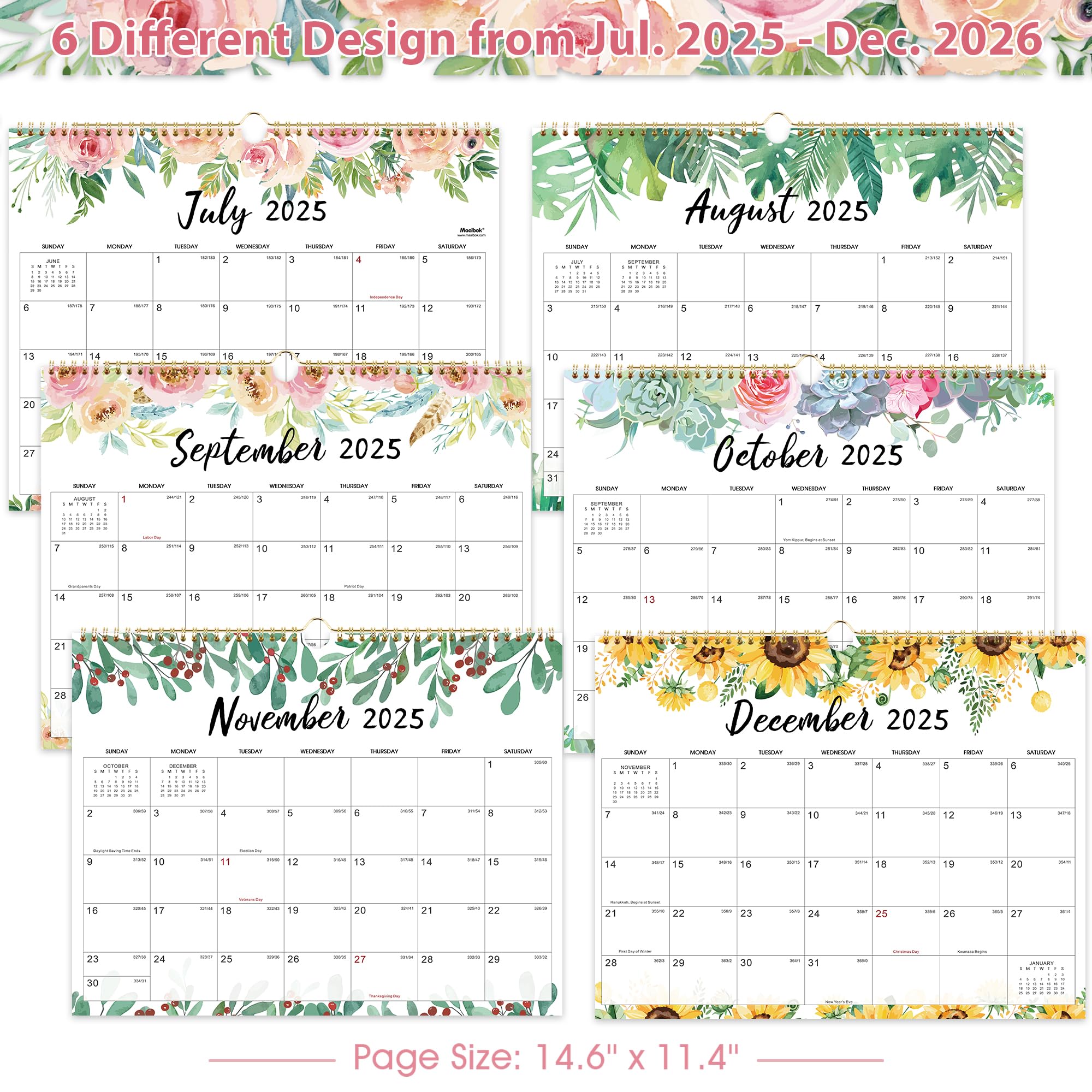 2025-2026 Calendar - JUL 2025 - DEC 2026, 14.6'' x 11.4'', Wall Calendar 2025-2026, Twin-Wire Binding, 18 Months Calendar 2025-2026, Premium Paper