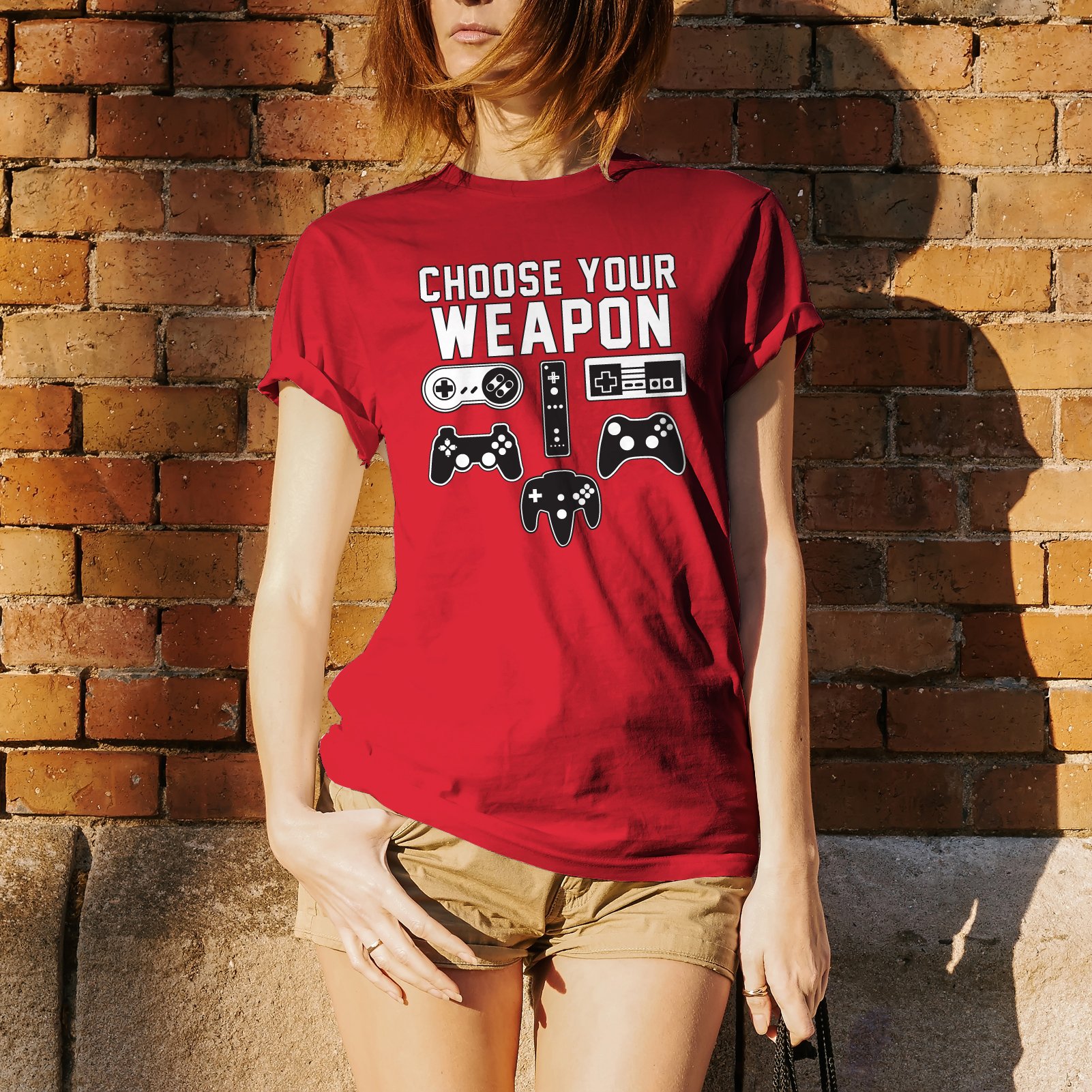 Choose Your Weapon - Gaming Console Gamer Retro Handheld - Adult Cotton T-Shirt - 2X-Large - Red
