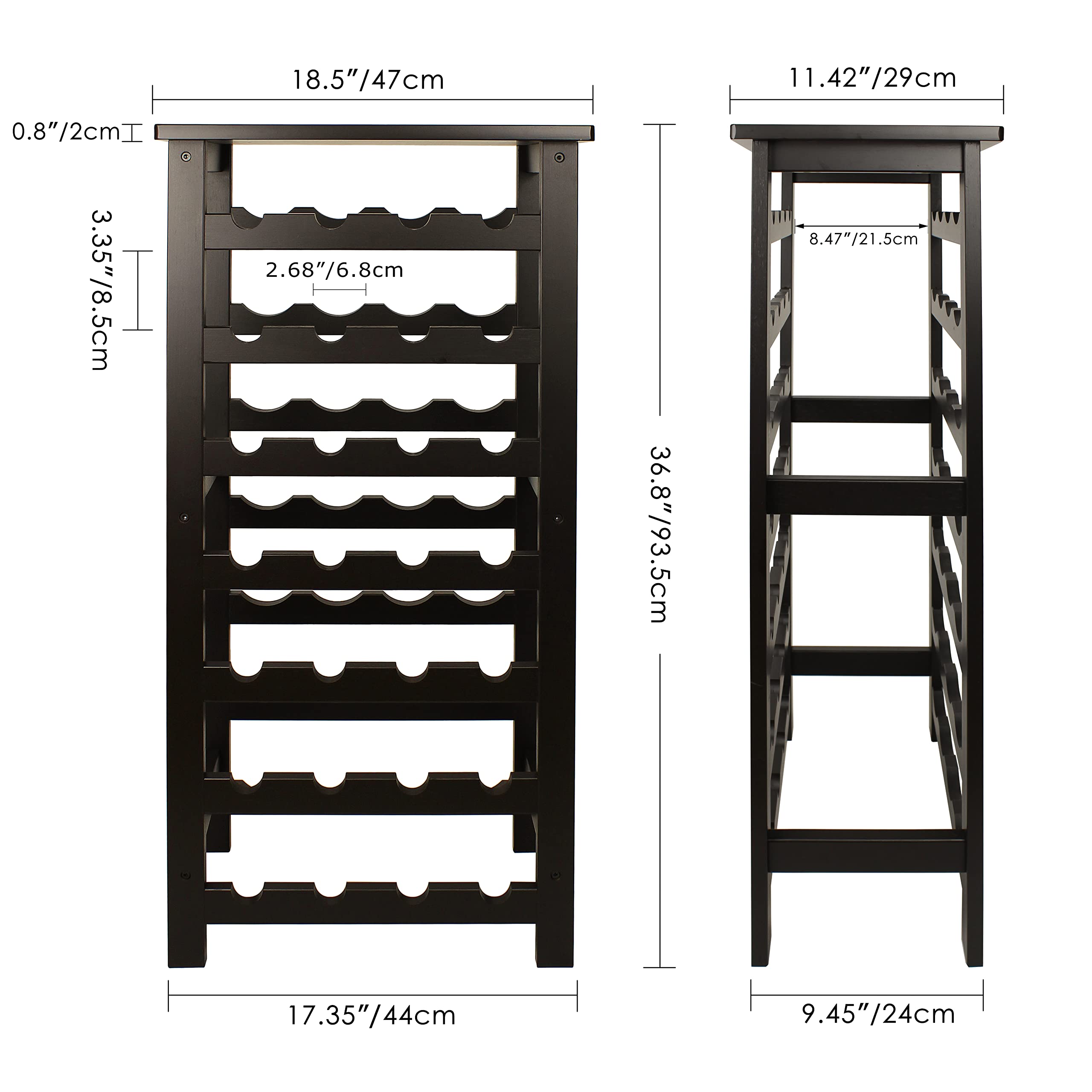 SMIBUY Bamboo Wine Rack, 28 Bottles Display Holder with Table Top, 7-Tier Free Standing Storage Shelves for Kitchen, Pantry, Cellar, Bar (Dark Brown)