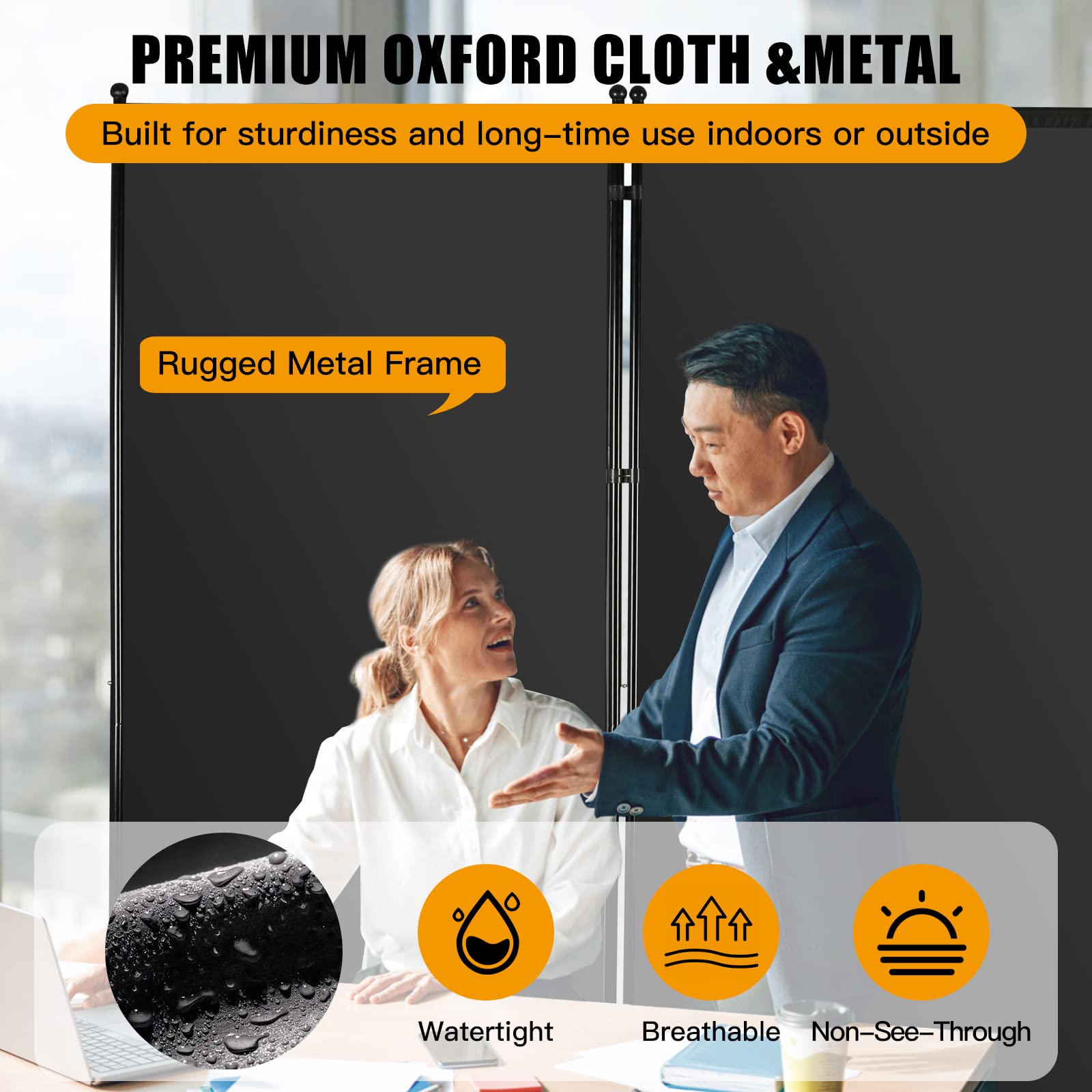 ALMOOGH Office Partition 89" W x 14" D x 73" H Room Divider Wall 3-Panel Office Divider Folding Portable Office Walls Divider with Non-See-Through Fabric Room Partition Black for Room Office