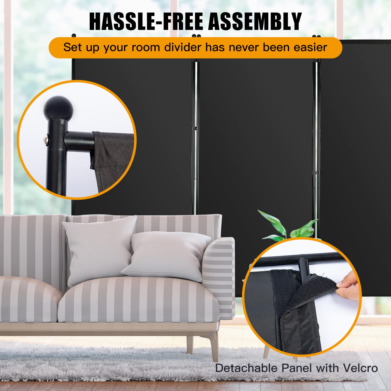 ALMOOGH Office Partition 89" W x 14" D x 73" H Room Divider Wall 3-Panel Office Divider Folding Portable Office Walls Divider with Non-See-Through Fabric Room Partition Black for Room Office