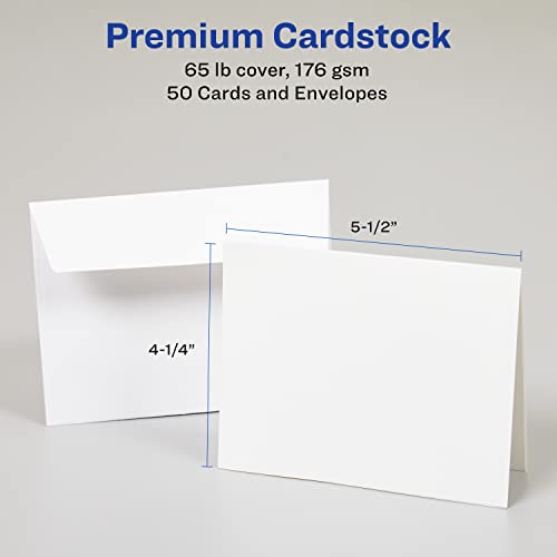 Avery Printable Note Cards, Inkjet Printers, 50 Cards and Envelopes, 4.25 x 5.5, Heavyweight, Textured (3379) for Birthday
