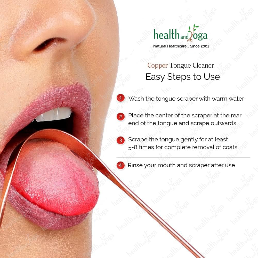 HealthAndYoga™ qSwipe Copper Tongue Cleaner Scraper - Hygienic, Non-Synthetic Grip – Tongue Brush Cleaner (Copper - 2-Pack)
