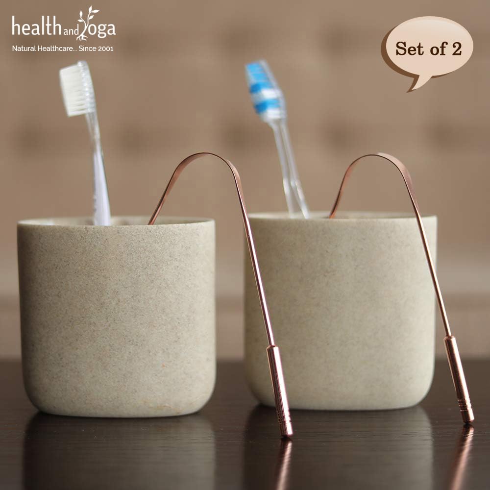 HealthAndYoga™ qSwipe Copper Tongue Cleaner Scraper - Hygienic, Non-Synthetic Grip – Tongue Brush Cleaner (Copper - 2-Pack)