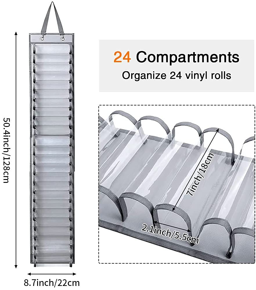 lixinhu Vinyl Roll Holder, 24 Compartments Craft Rack Roll Holder Wall Mount/Over Door Roll Storage Rack,Craft Organizer Vinyl Storage Rack | Hanging Organizer Storage