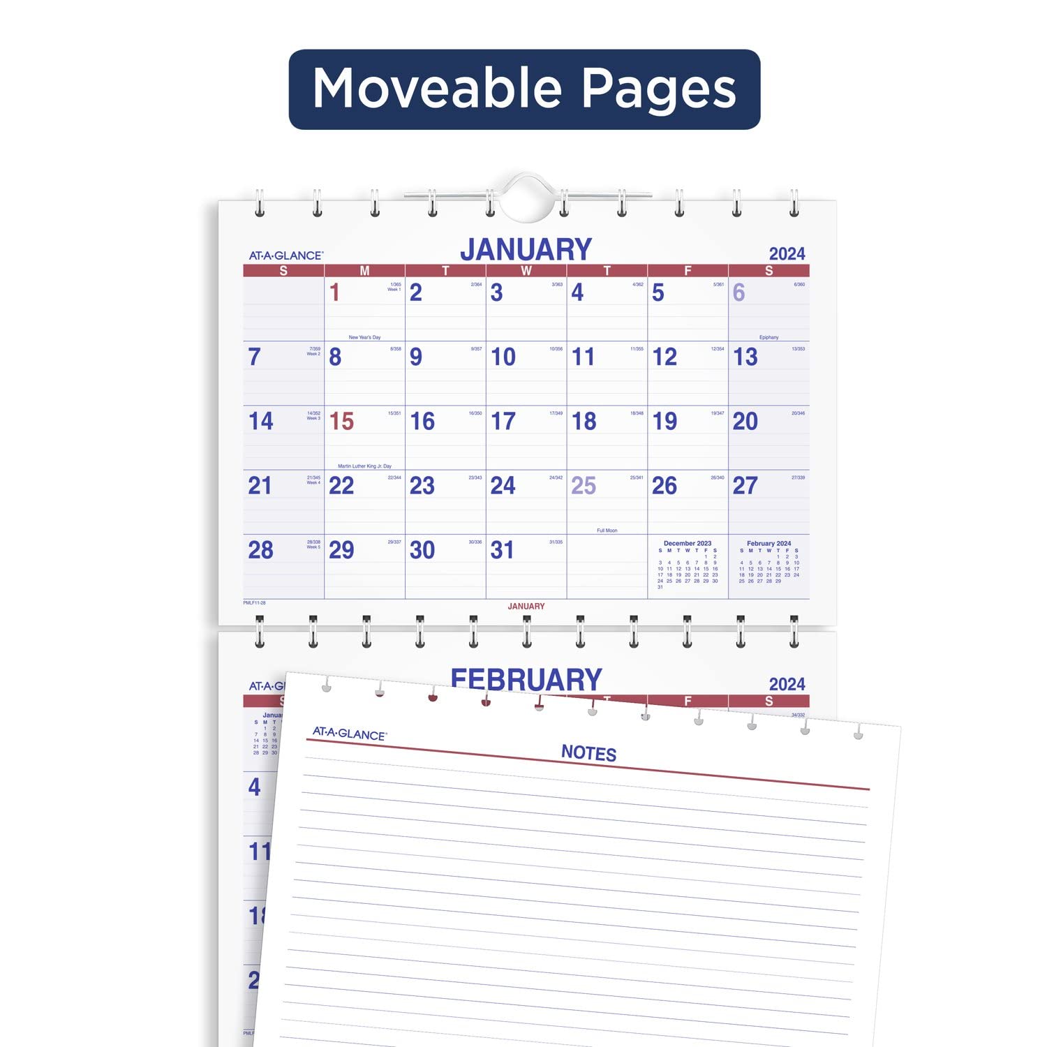 AT-A-GLANCE 2024 Wall Calendar, 12" x 26-1/2", Large, Three-Month, Move-A-Page (PMLF112824)