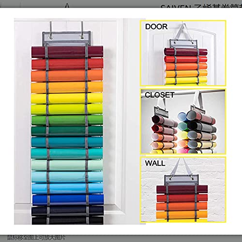 lixinhu Vinyl Roll Holder, 24 Compartments Craft Rack Roll Holder Wall Mount/Over Door Roll Storage Rack,Craft Organizer Vinyl Storage Rack | Hanging Organizer Storage