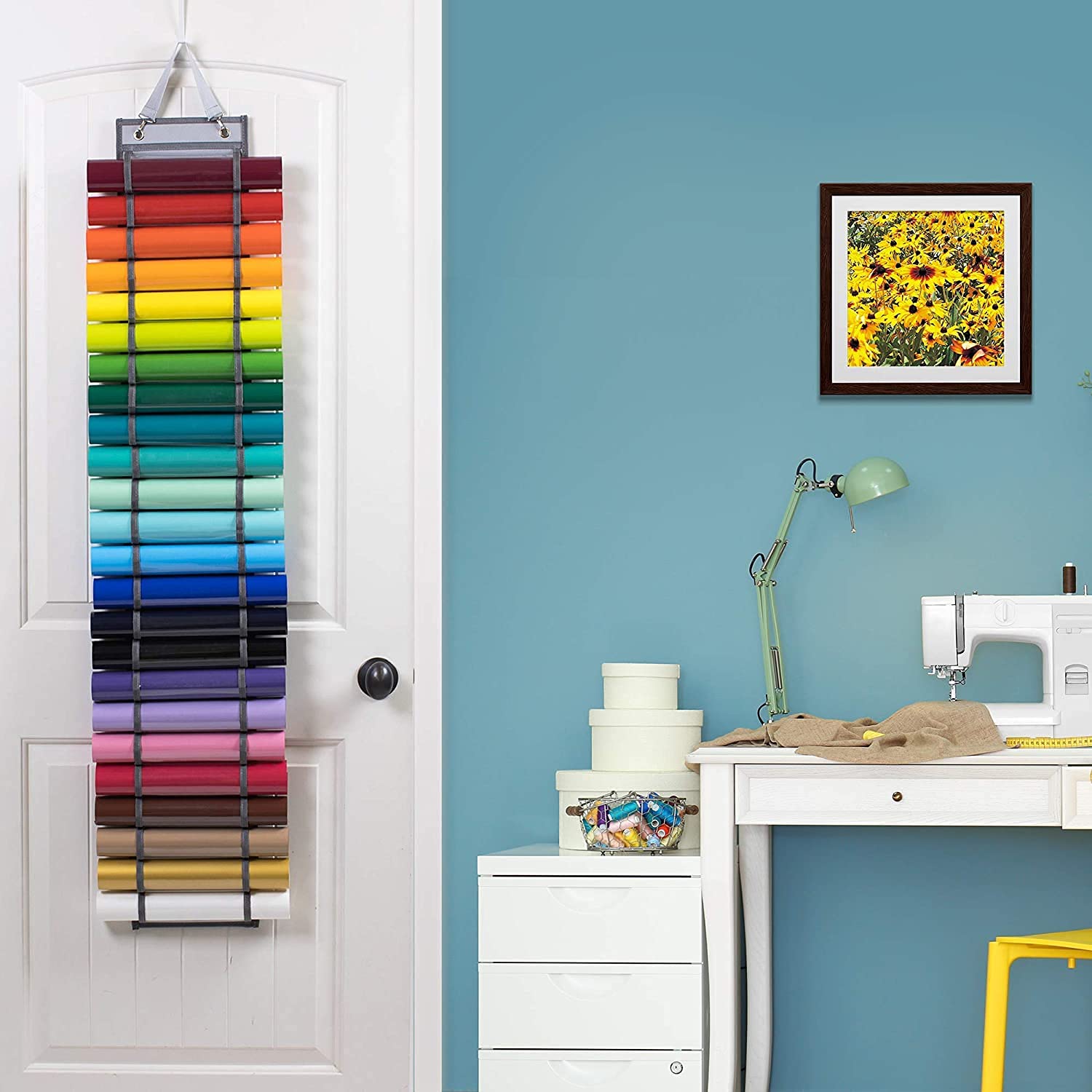 lixinhu Vinyl Roll Holder, 24 Compartments Craft Rack Roll Holder Wall Mount/Over Door Roll Storage Rack,Craft Organizer Vinyl Storage Rack | Hanging Organizer Storage