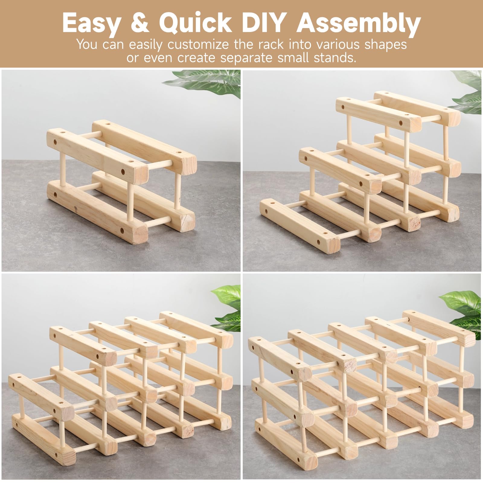 12-Bottle Stackable Wooden Wine Rack, Modular Wine Racks Storage Shelf, Small Wine Bottle Organizer for Inside Cabinet and Countertop (Assembly Needed)