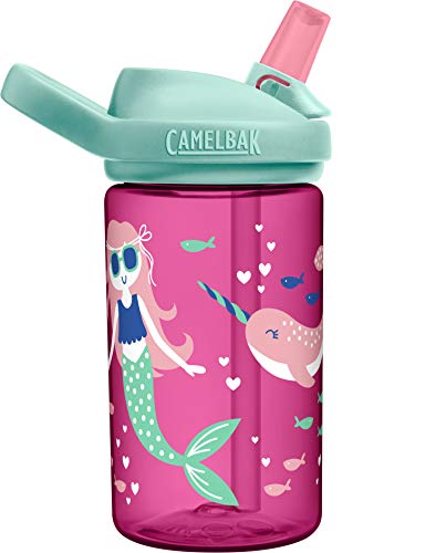 CamelBak eddy+ 14 oz Kids Water Bottle with Tritan Renew – Straw Top, Leak-Proof When Closed, Mermaids & Narwhals