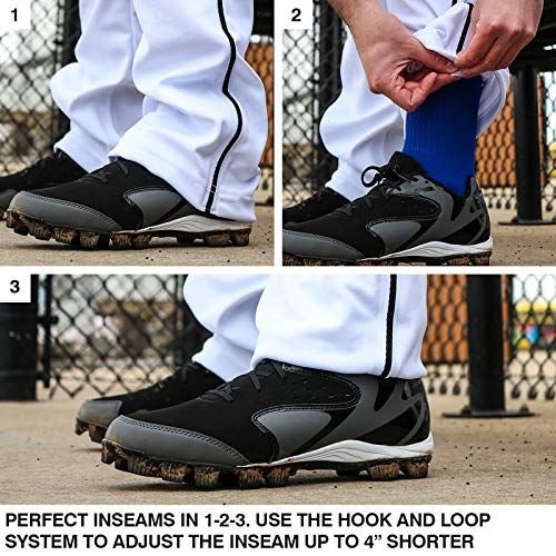 CHAMPRO Youth Triple Crown OB2 Open-Bottom Loose Fit Baseball Pants with Adjustable Inseam and Reinforced Sliding Areas , white,navy, Medium