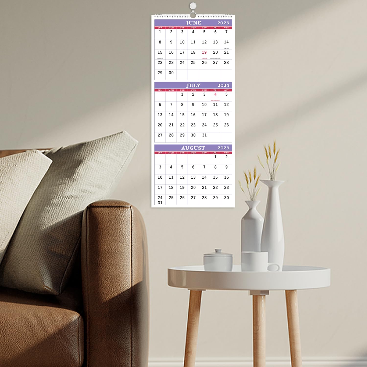 2025-2026 Wall Calendar - 3 Month Wall Calendar Display (Folded in a Month), May 2025 - June 2026, 11.25" x 26", 3 Month Calendar 2025-2026 - Purple