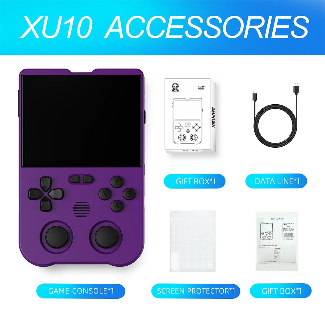 Aetheria XU10 Retro Handheld Game Console, 3.5-Inch IPS Screen Video Gaming Console with 12000+ Games, Linux System, RK3326S CPU, Supports Over 20 Emulator-Black