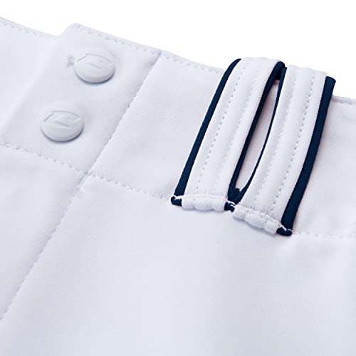 CHAMPRO Youth Triple Crown OB2 Open-Bottom Loose Fit Baseball Pants with Adjustable Inseam and Reinforced Sliding Areas , white,navy, Medium