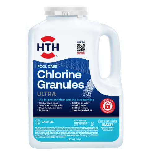 HTH Pool Care Chlorine Granules Ultra, Swimming Pool Chlorinating Sanitizer & Shock, Kills Bacteria & Algae, 5 lbs