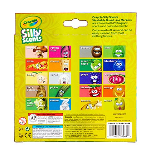 Crayola Silly Scents Sweet & Stinky Scented Markers, 20Count, Washable Markers, Gift for Kids, Age 3, 4, 5, 6