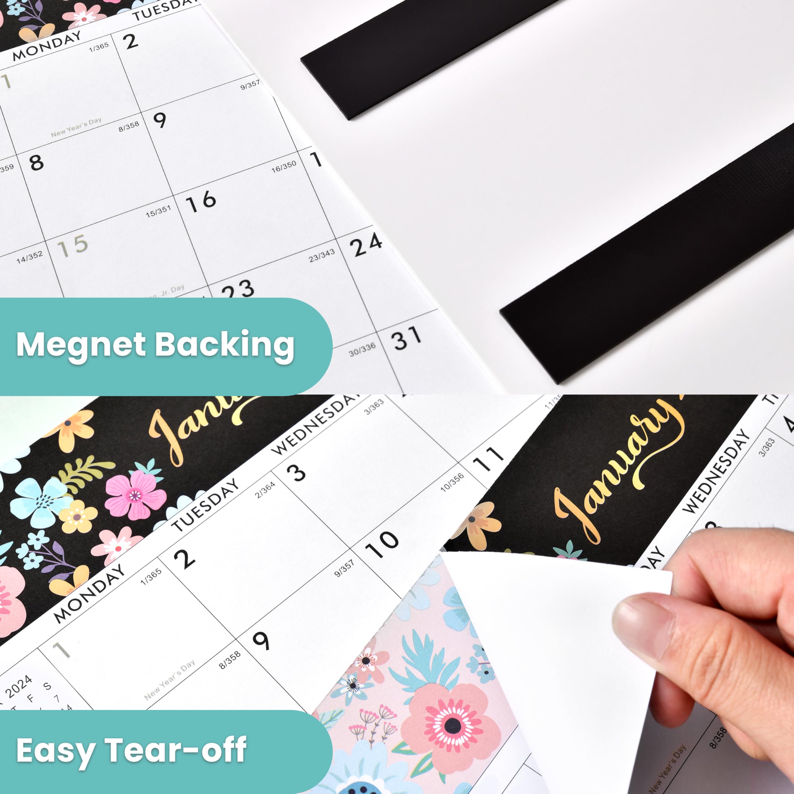 2025 Calendar - Magnetic Calendar for Refrigerator, Magnetic Calendar 2025, Jan.2025 - Dec.2025, 2025 Calendar, 8" × 10", Magnetic Calendar, Julian Dates,Tear-off Pad
