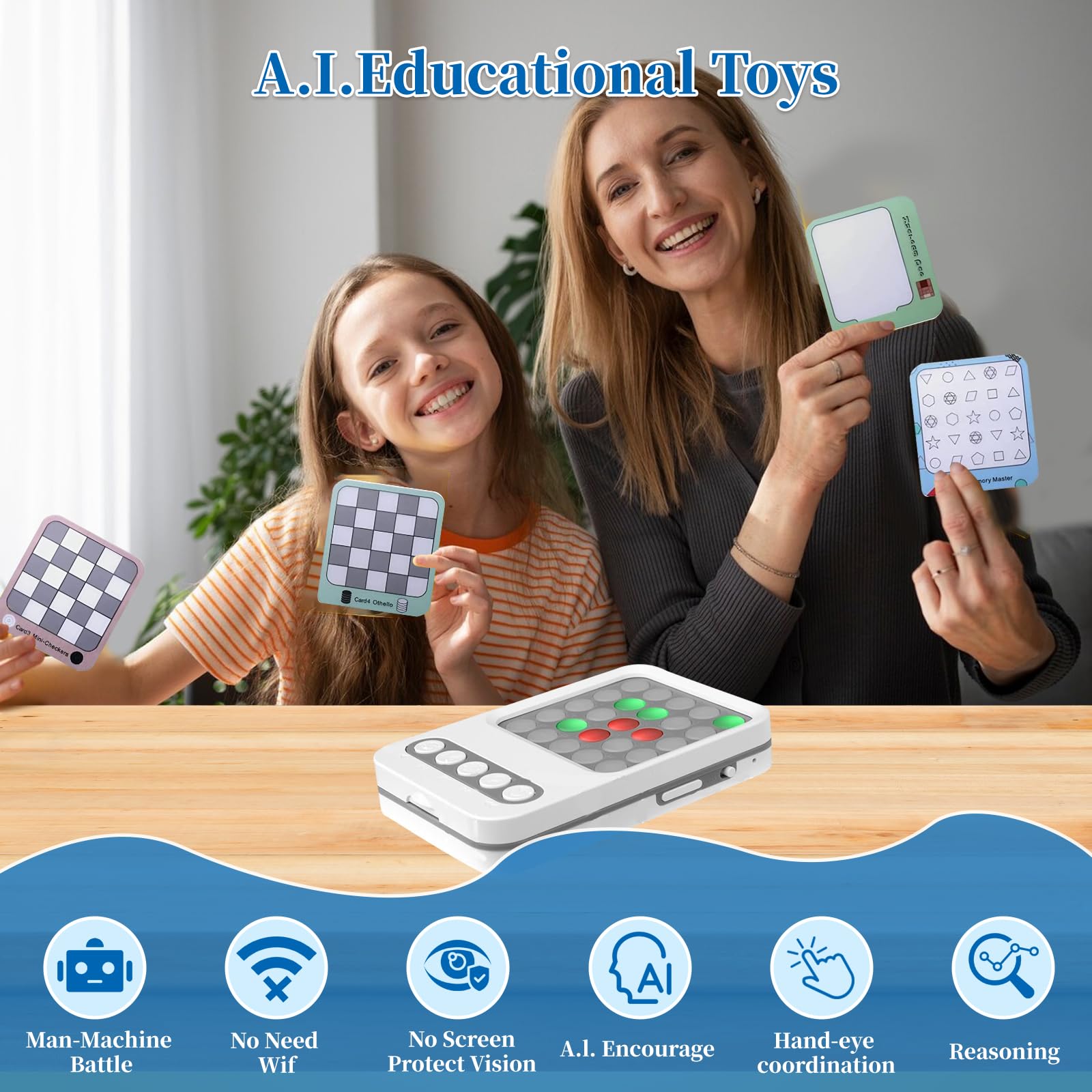 Electronic Game Chess,Electronic Chess Set,Kids Electronics Handheld Games,AI Kids Board Games Fidget Toys | 7 in 1 Fun Brain Games with Electronic Chess Board, Whac a mole,Memory Game,Huarong Road