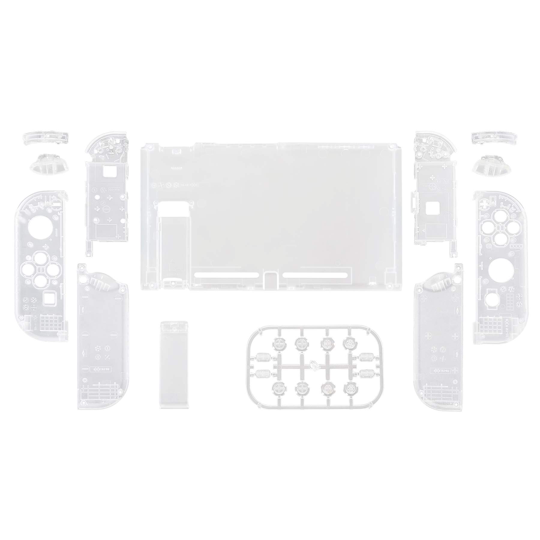 eXtremeRate DIY Replacement Shell Buttons for Nintendo Switch, Back Plate for Switch Console, Housing with Full Set Buttons for Joycon Handheld Controller - Transparent Clear [No Electronics Parts]