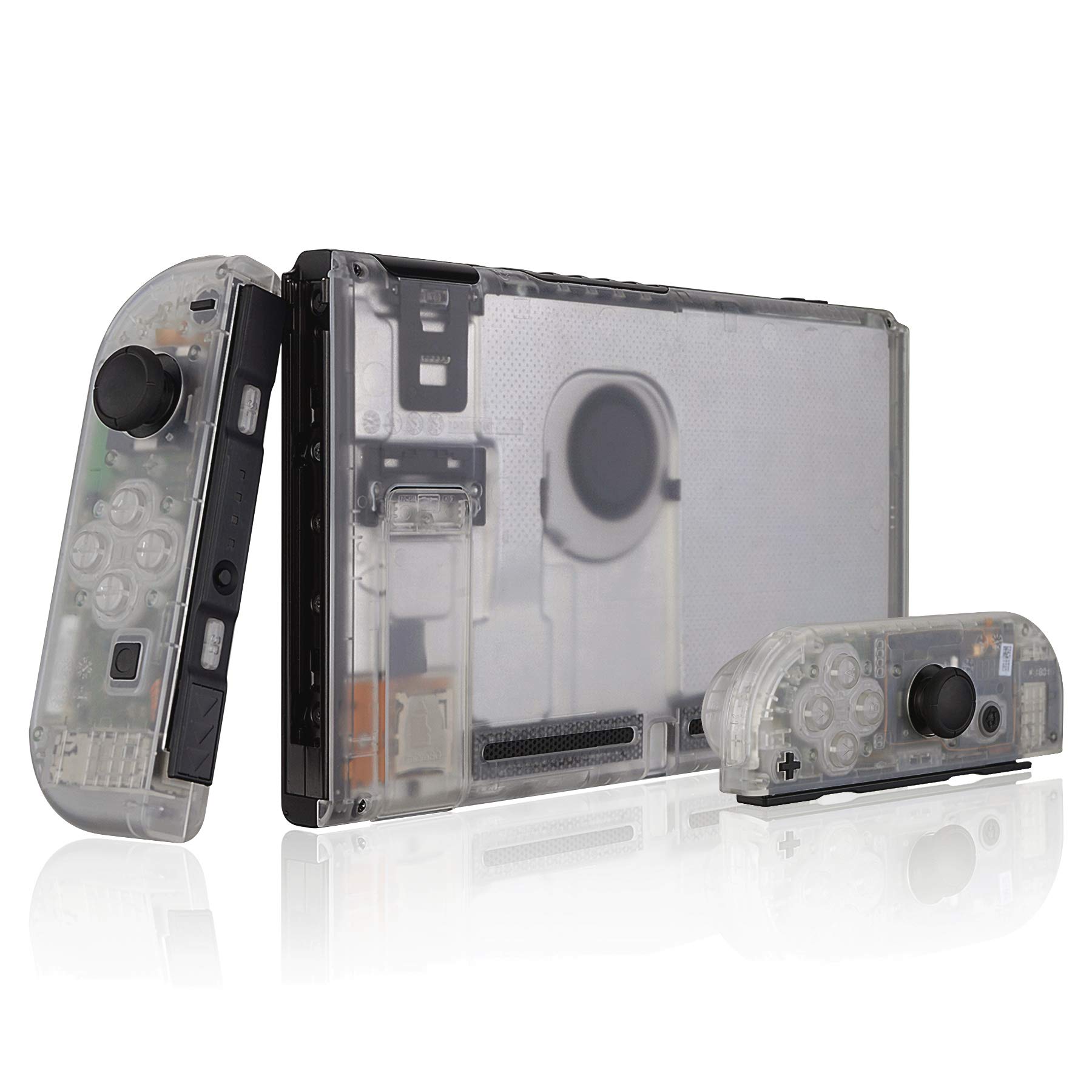 eXtremeRate DIY Replacement Shell Buttons for Nintendo Switch, Back Plate for Switch Console, Housing with Full Set Buttons for Joycon Handheld Controller - Transparent Clear [No Electronics Parts]