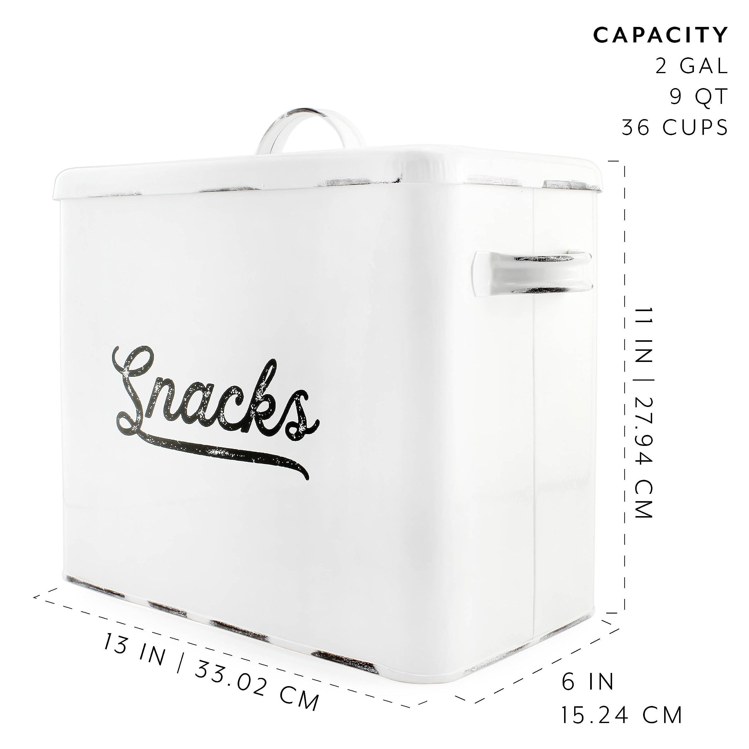 AuldHome Rustic Snack Bin, White Enamelware Snack Container Perfect for Single Serving Snacks