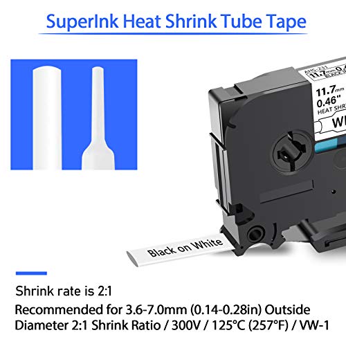 USUPERINK 5 Pack Compatible for Brother HSe-231 HSe231 HS-231 HS231 Black on White Heat Shrink Tube Label Tape (0.46''x 4.92ft,11.7mm x 1.5m)