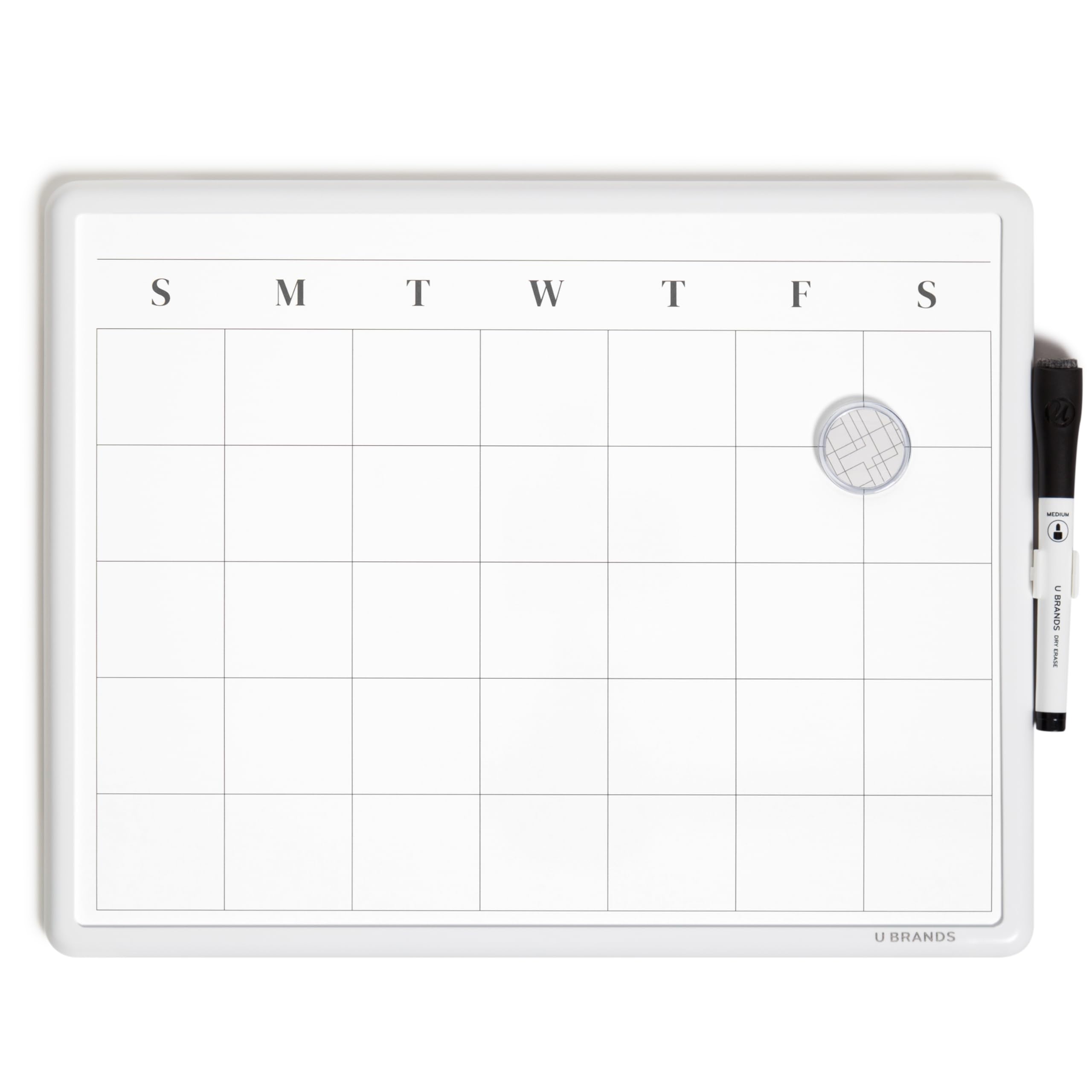 U Brands Magnetic Dry Erase Calendar Board, 14"x11", Modern White Frame, Includes Marker and Magnet