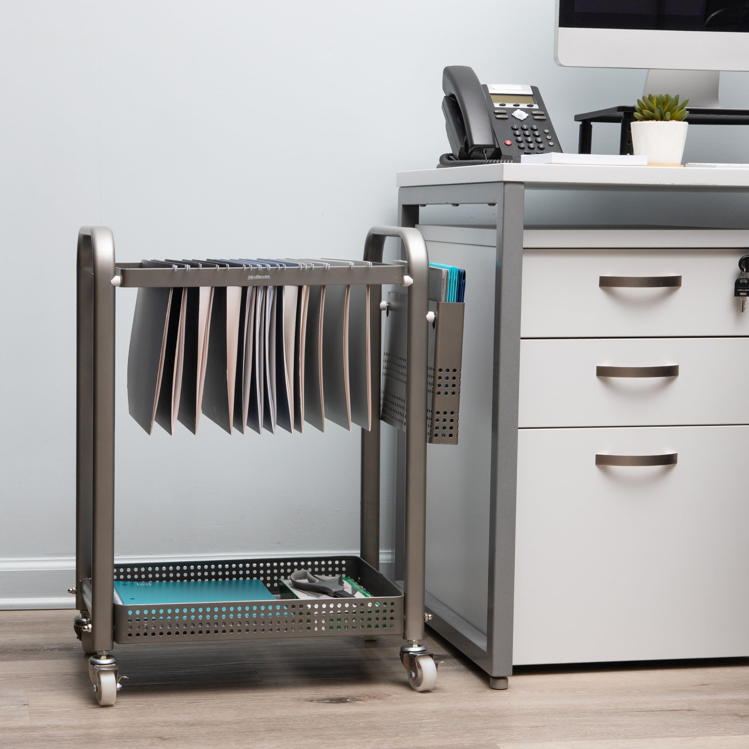 Mind Reader Metal Mobile File Cart, Silver