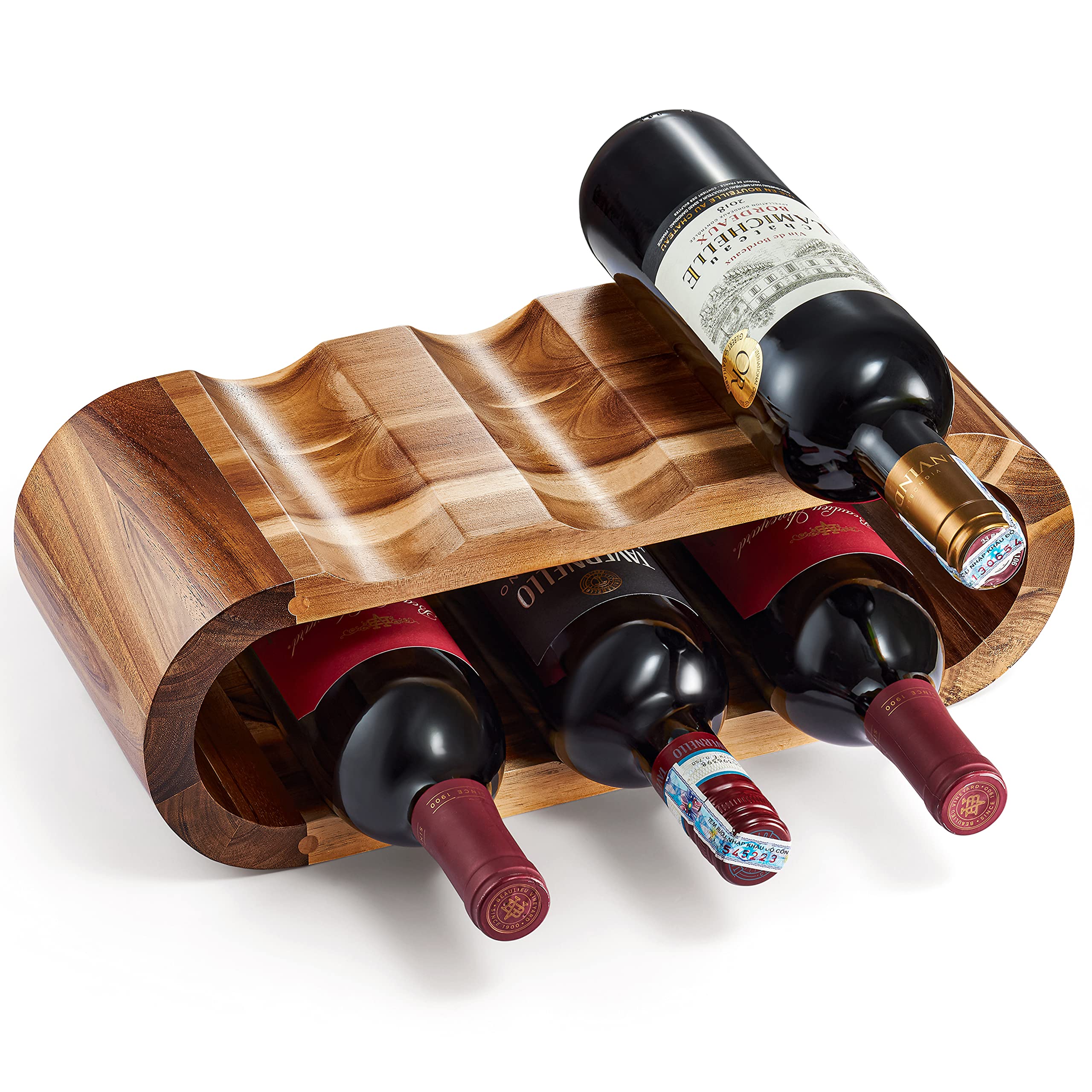 BLUEWEST Wooden Wine Racks Countertop, 6 Bottle Wine Rack Storage, Free Standing Wine Storage, Acacia Wine Bottle Holder Stand, Wine Organizer, Perfect for Home Décor and Wine Gifts, No Need Assembly