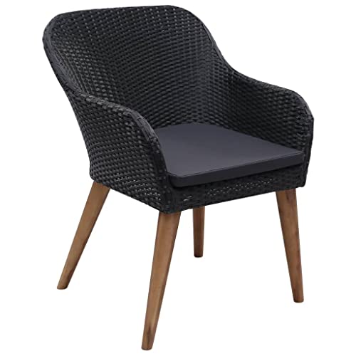 vidaXL Patio Dining Set 9 Pieces with Cushions Garden Furniture Dinner Dinette Chair and Table Lounge Seating Poly Rattan Black Poolside Yard Home