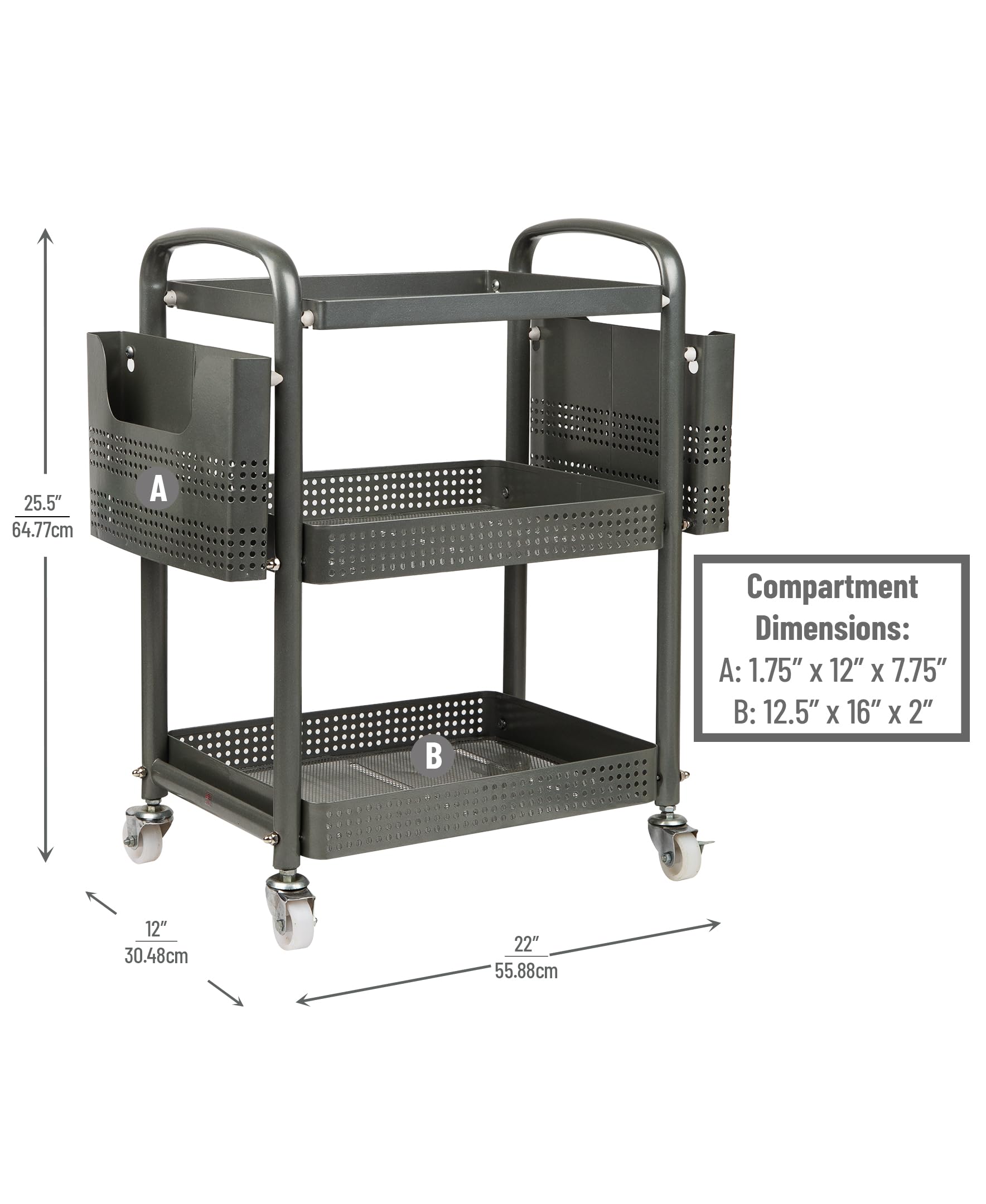 Mind Reader Metal Mobile File Cart, Silver