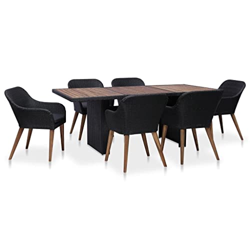 vidaXL Patio Dining Set 9 Pieces with Cushions Garden Furniture Dinner Dinette Chair and Table Lounge Seating Poly Rattan Black Poolside Yard Home