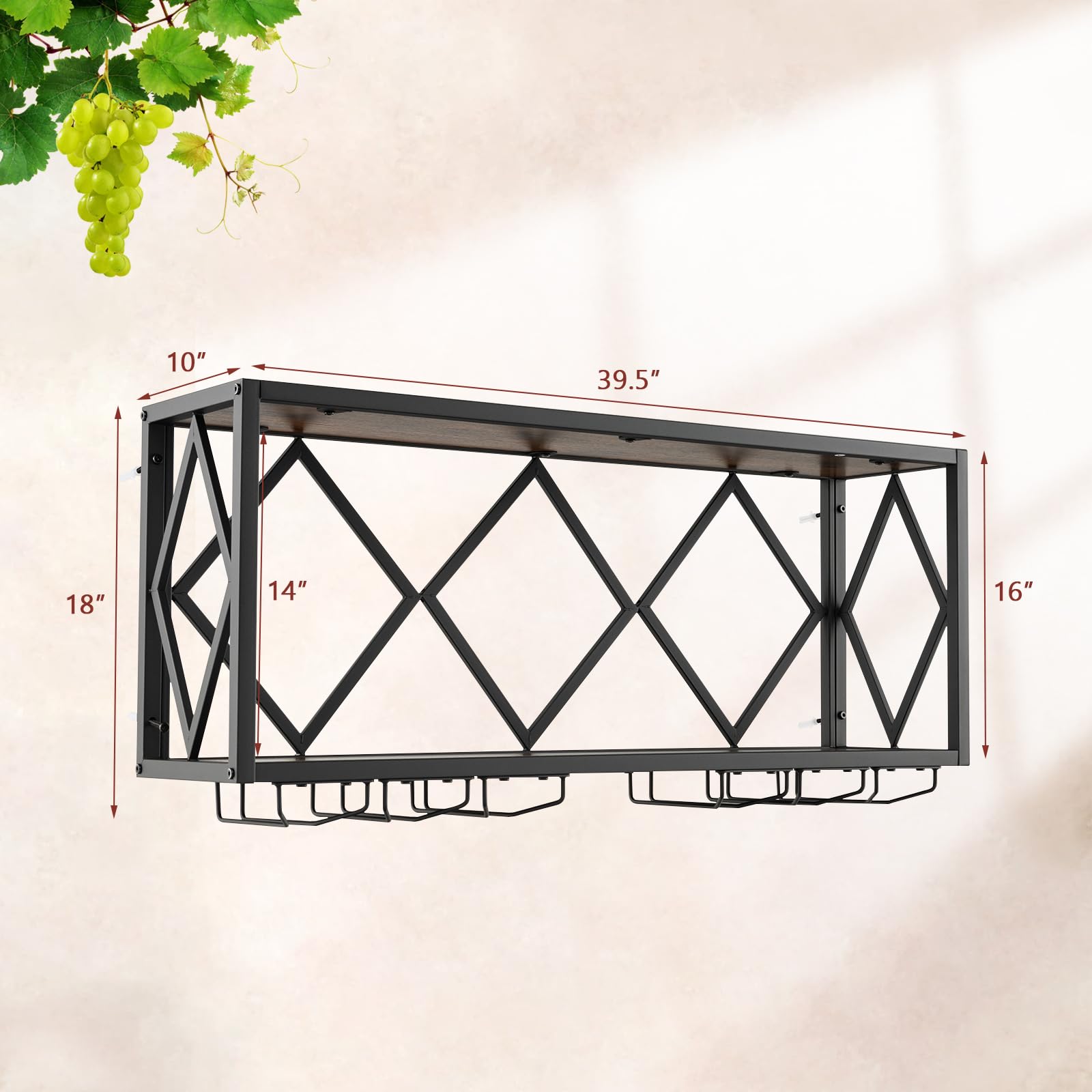 Giantex Industrial Wall Mounted Wine Rack, 39-Bottle Metal Wine Holder Wall with 12 Glass Holder, Hanging Wine Glass Rack Wall Mounted for Home Bar, Kitchen, Dining Room, Rustic Brown