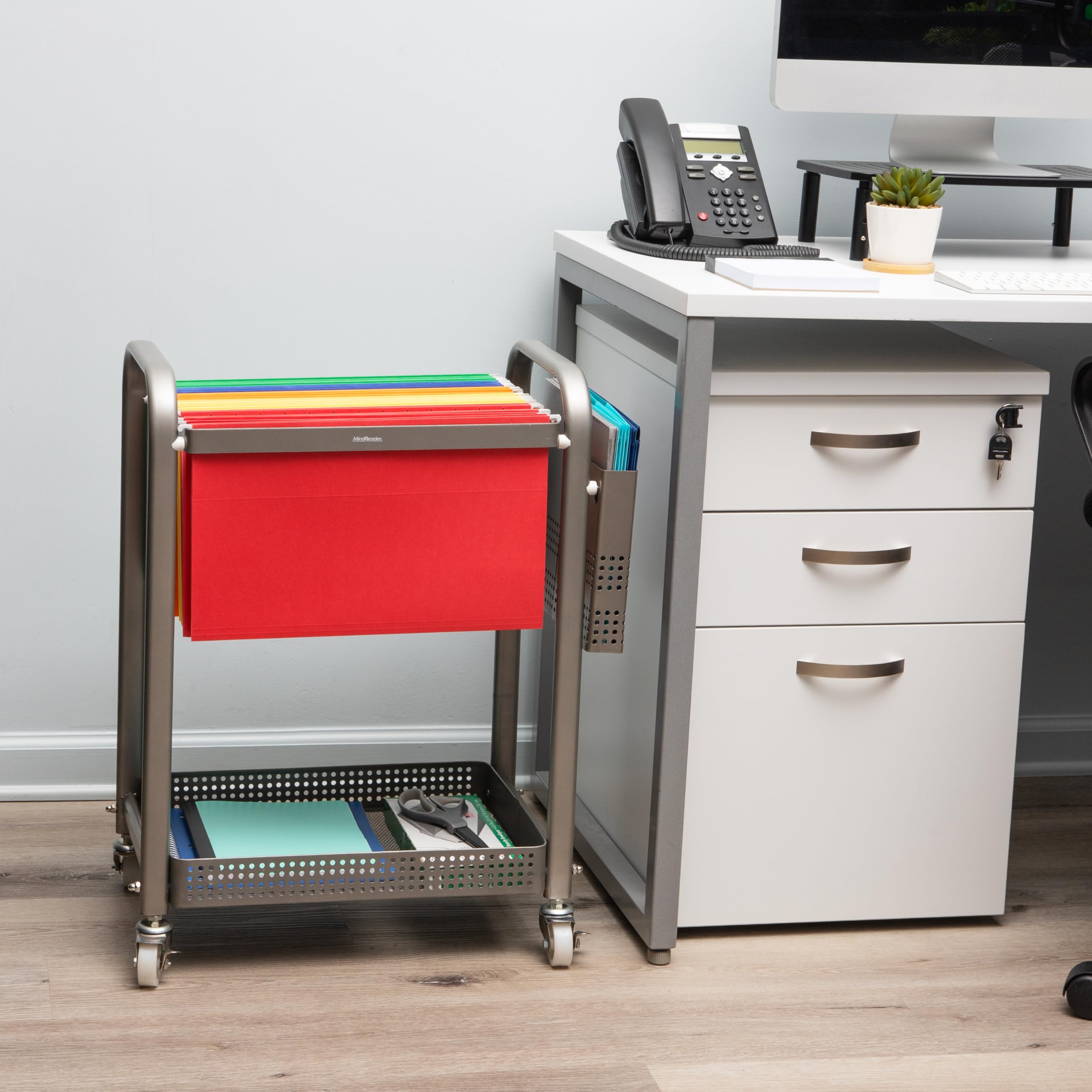 Mind Reader Metal Mobile File Cart, Silver