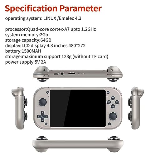 M17 Handheld Retro Game Console 64G with 20000+ Games, Cortex-A7 1.2GHz, 4.3-inch IPS Screen Portable Arcade Rechargeable Games Emulators for Kids and Adults (Silver)