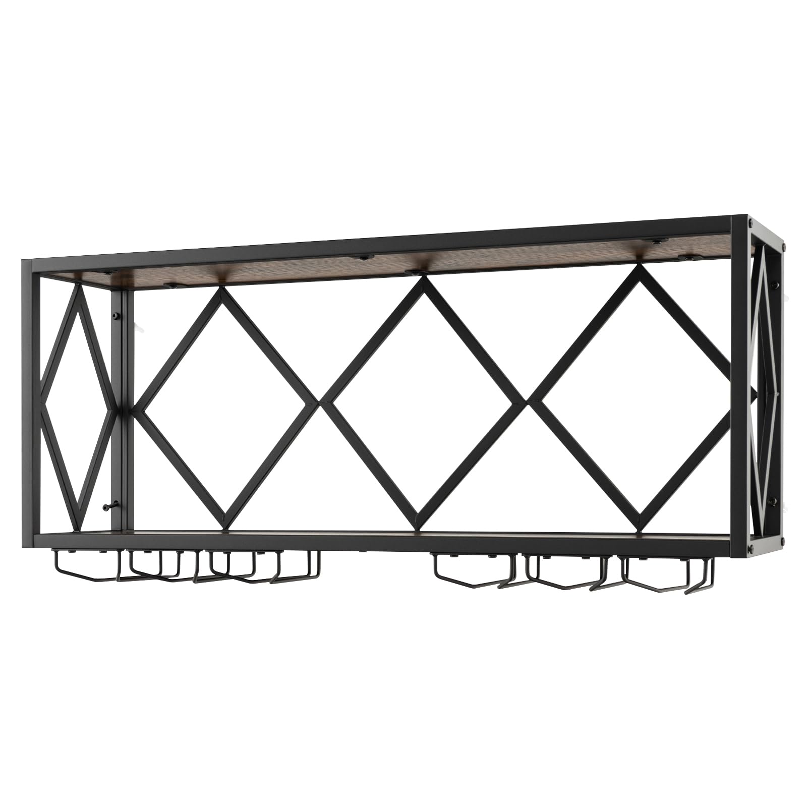 Giantex Industrial Wall Mounted Wine Rack, 39-Bottle Metal Wine Holder Wall with 12 Glass Holder, Hanging Wine Glass Rack Wall Mounted for Home Bar, Kitchen, Dining Room, Rustic Brown