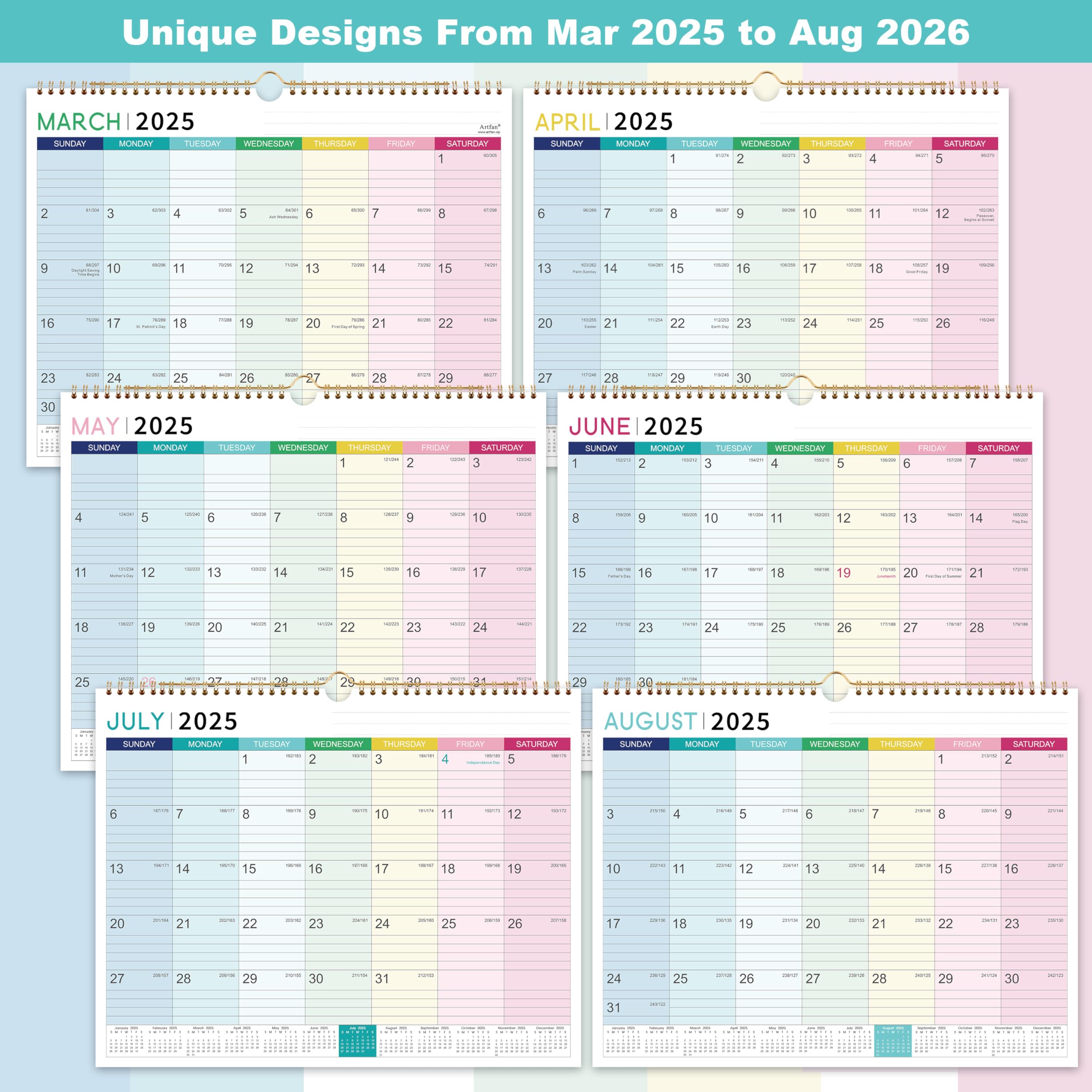 2025-2026 Calendar - Wall Calendar 2025-2026, March 2025 - August 2026, 18 Monthly Calendar with Thick Paper, 15" x 11.5", Hanging Hook - Colorful Lump