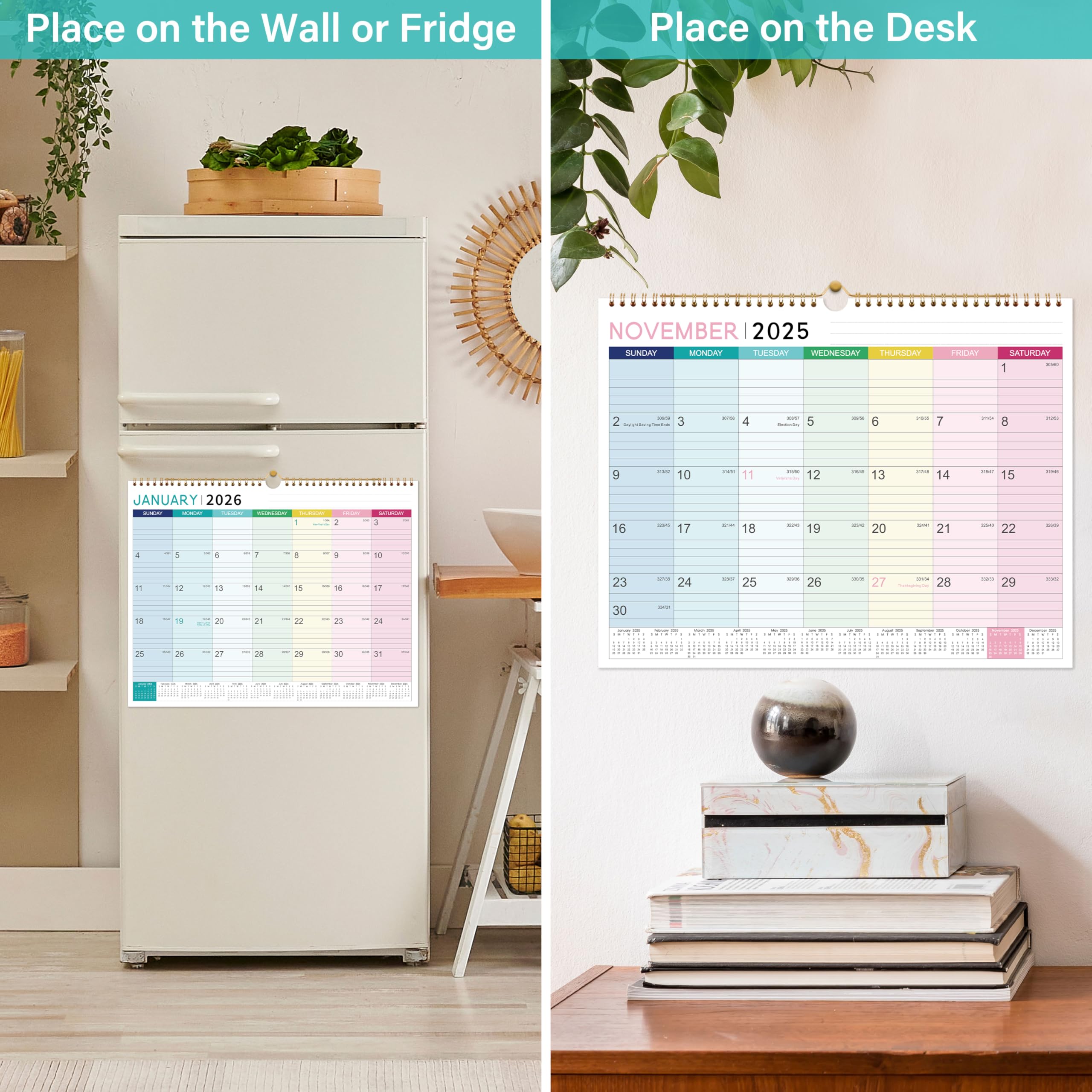 2025-2026 Calendar - Wall Calendar 2025-2026, March 2025 - August 2026, 18 Monthly Calendar with Thick Paper, 15" x 11.5", Hanging Hook - Colorful Lump