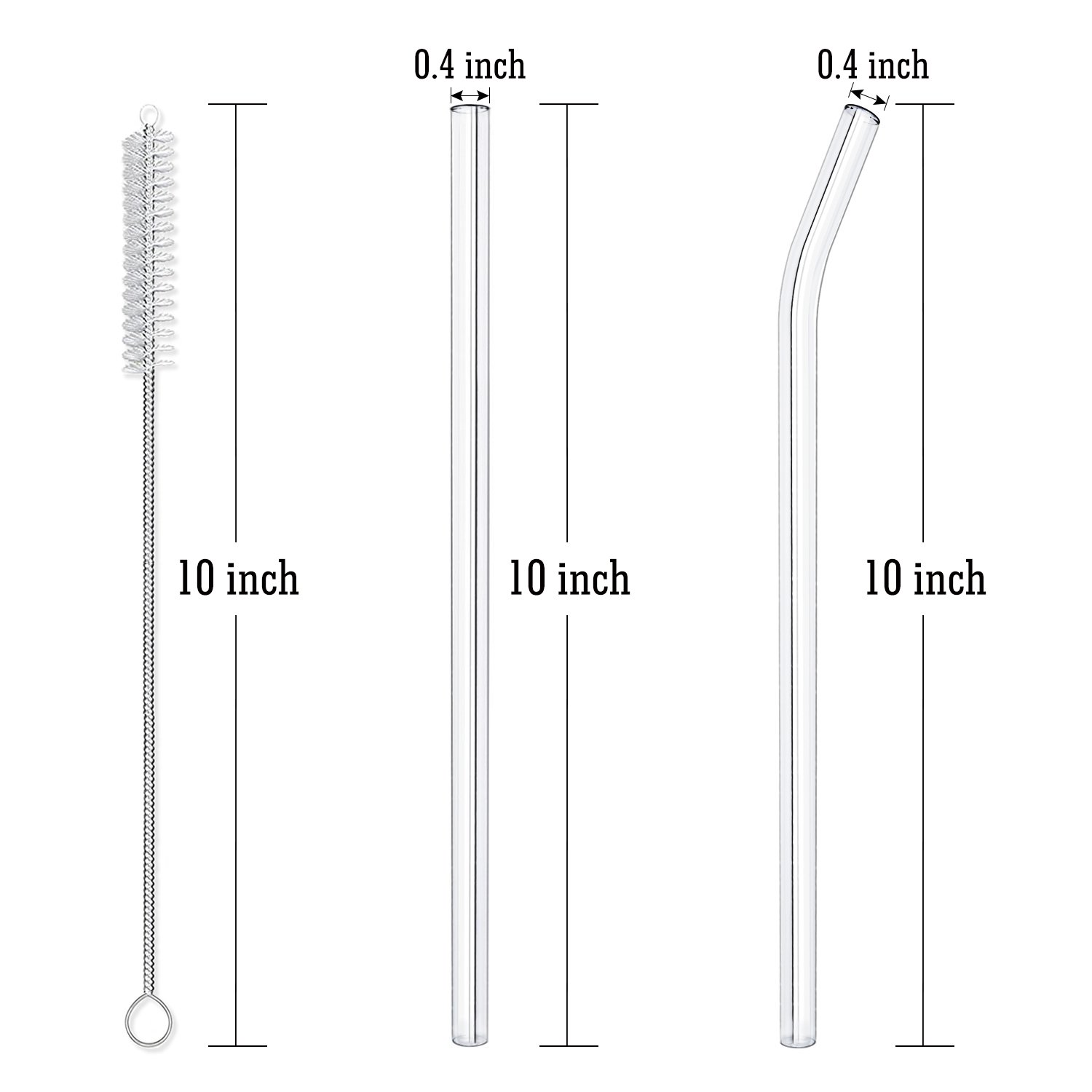 Hiware Reusable Glass Straws Set, 4-piece Drinking Staws with Cleaning Brush, 10" x 10 mm, Dishwasher Safe