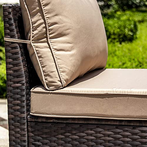Grezone Patio Outdoor Furniture 13 Piece Set, All Weather Wicker Rattan Sofa for Backyard Lawn, Poolside Deck with Washable Cushions and Glass Coffee Table, Beige