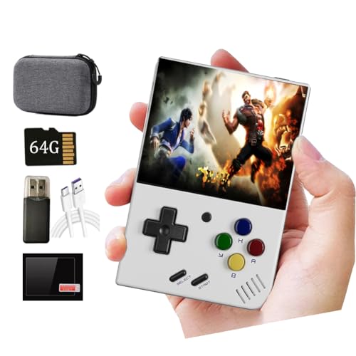 Miyoo Mini Plus White with 64G TF Card, 3.5 Inch IPS Game Console with Multi-emulators, Mini Retro Handheld Gifts for Children and Family, Nostalgic Game Machine Built in Games (White)