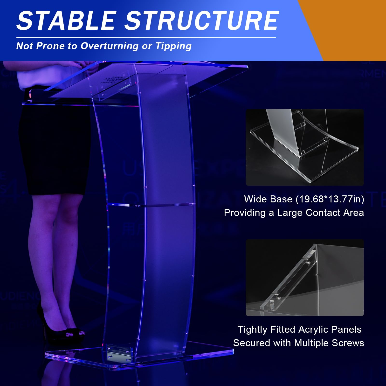 Slanted Podium Lectern Conference Pulpit Acrylic Podium Clear Transparent Church Lectern Pulpit Office Stand up Floor-Standing Podium Lectern (Type 3)