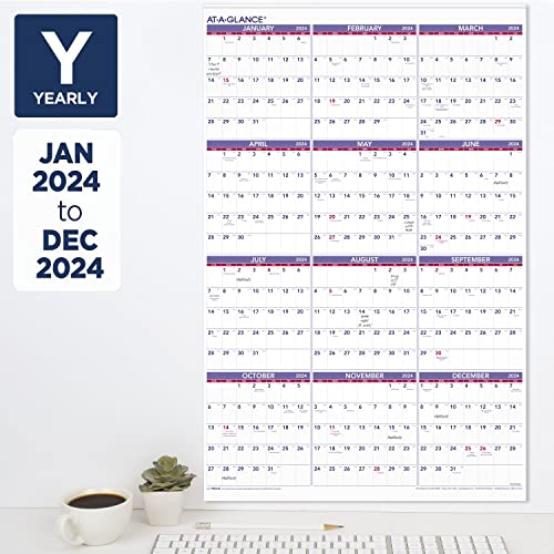 AT-A-GLANCE 2024 Paper Wall Calendar Monthly Planner, 24" x 36", Extra Large (PM122824)
