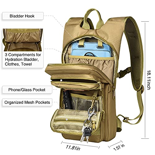 NOOLA Hydration Backpack with 3L TPU Water Bladder, Tactical Molle Water Backpack for Men Women, Hydration Pack for Hiking, Biking, Running and Climbing (Tan)