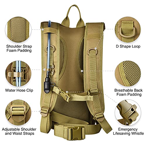 NOOLA Hydration Backpack with 3L TPU Water Bladder, Tactical Molle Water Backpack for Men Women, Hydration Pack for Hiking, Biking, Running and Climbing (Tan)