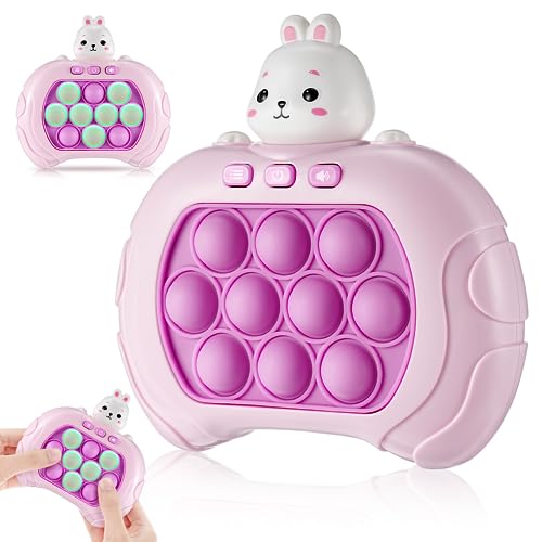 Ideashop Pop Fidget Game for Kids Adult, Handheld Quick Push Bubble Toy Light Up Game, 4 Modes, More Challenging Travel Portable Puzzle Game Machine, for Kids Birthday Gift (Rabbit)