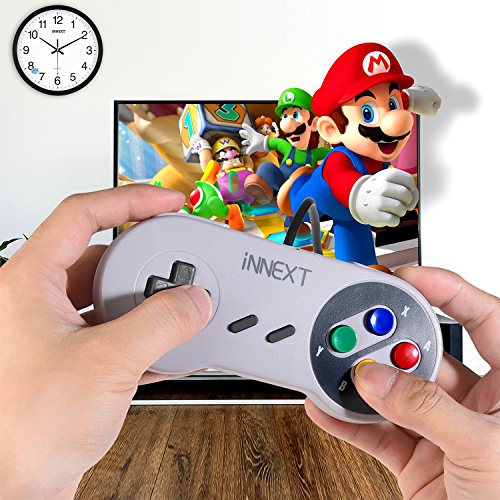 MODESLAB 2 Pack Wired USB SNES Controller - USB Gamepad Replacement for Windows PC MAC Linux Raspberry Pi - Easy Plug & Play - Compatible with SNES Games - Grey